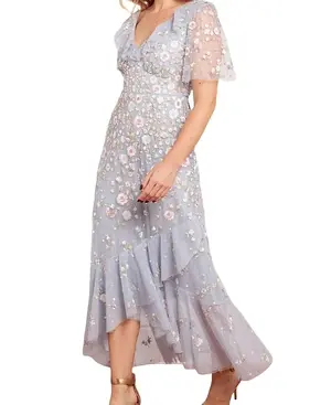 NEEDLE & THREAD Ethereal Blooms Frill Ankle Gown - Skylight/multi