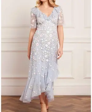 NEEDLE & THREAD Ethereal Blooms Frill Ankle Gown - Skylight/multi