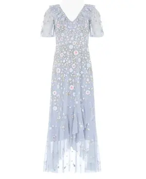 NEEDLE & THREAD Ethereal Blooms Frill Ankle Gown - Skylight/multi