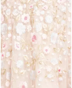 NEEDLE & THREAD Ethereal Blooms Cape Sleeve Ankle Gown - Cream/multi