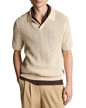 Vince Seed Stitch Rib Short Sleeve Polo - Dark Blanco