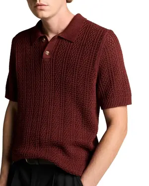 Vince Seed Stitch Rib Short Sleeve Polo - Deep Satin