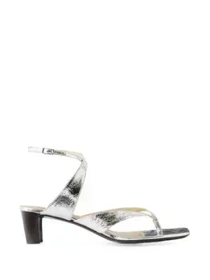 LEMAIRE Crinkled Leather Thong Sandals - Silver