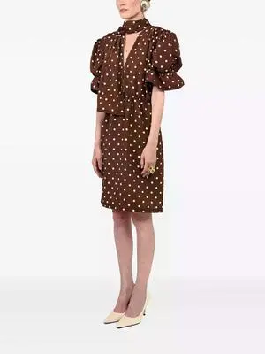 ROWEN ROSE Polka-dot Puffed-sleeve Dress - Brown