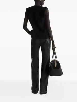 MUGLER Brushed Knit Sleeveless V-neck Top - Black