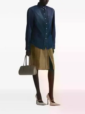 MUGLER Padded Shoulder Denim Shirt - Blue