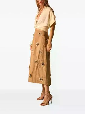 JBQ Bead-embellished Midi Skirt With Side Slit - Neutrals