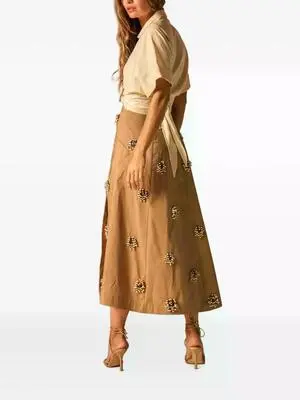 JBQ Alice Bead-embellished Slit-detail Midi Skirt - Neutrals