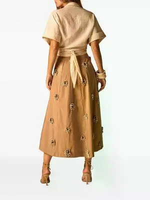 JBQ Alice Bead-embellished Slit-detail Midi Skirt - Neutrals