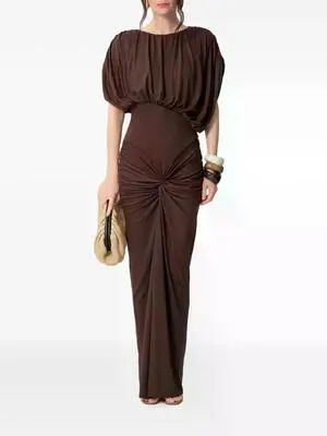 CONCEPTO Zena Gathered Maxi Dress - Brown