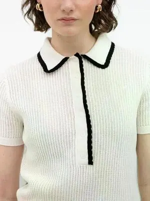 Hugo Ribbed Knit Polo Shirt With Scallop Trim