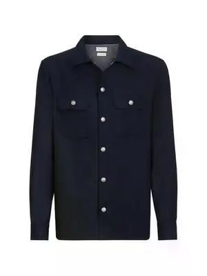 Brunello Cucinelli Virgin Wool Flannel Overshirt With Spread Collar And Chest Pockets