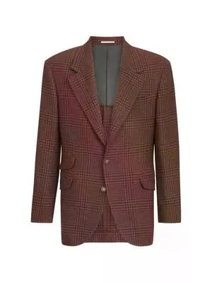 Brunello Cucinelli Cashmere Prince Of Wales Cavallo Tailor Blazer - Brown