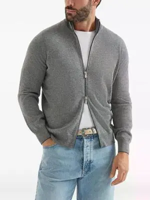 Brunello Cucinelli Cashmere High-neck Zipper Cardigan - Grey
