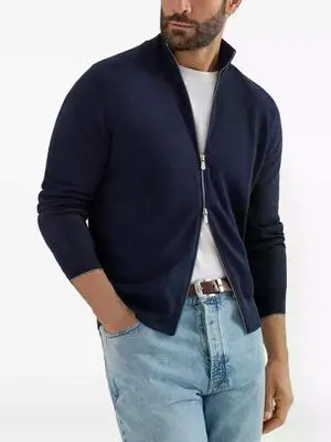Brunello Cucinelli Cashmere High-neck Zipper Cardigan - Blue