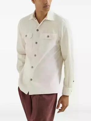 Brunello Cucinelli Garment-dyed Overshirt In Cotton Gabardine With Spread Collar And Chest Pockets - Neutrals