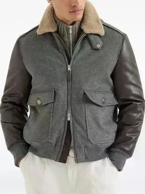 Brunello Cucinelli Bonded Cashmere Beaver Cloth And Nappa Leather Bomber Jacket With Thermore® Padding And Detachable Shearling Collar