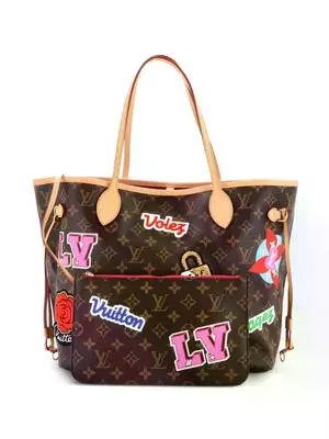 LOUIS VUITTON Monogram Canvas Neverfull Mm Tote Bag With Limited Edition Patches - Brown