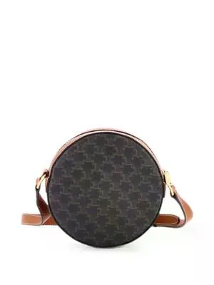 Celine Triomphe Coated Canvas Round Purse On Strap Bag - Brown