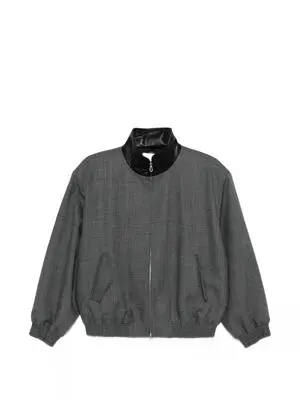 Sandro Wool Jacket With Leather Stand-up Collar - Grey