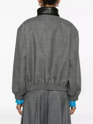 Sandro Wool Jacket With Leather Stand-up Collar