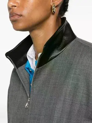 Sandro Wool Jacket With Leather Stand-up Collar