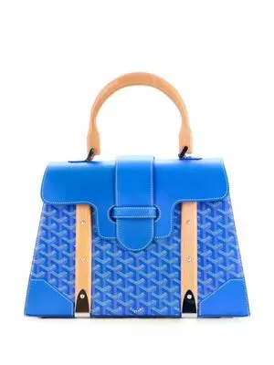 Goyard Saigon Top Handle Bag In Coated Canvas And Leather - Blue