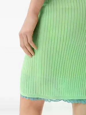 Versace Ribbed Knit Midi Skirt With Lace Trim