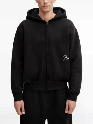Rhude Logo Embroidered Zip-up Hoodie - Black