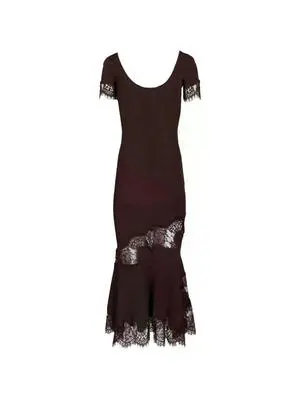 SELF-PORTRAIT Ribbed-knit Maxi Dress With Lace Trim
