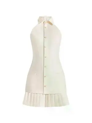 Manière De Voir Cream Halterneck Pleated Mini Dress - Neutrals