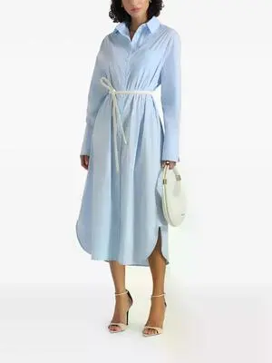 Manière De Voir Isa Belted Pinstripe Cotton Midi Shirt Dress - Blue