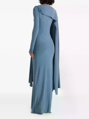 Manière De Voir Edena Asymmetric Ruched Draped Maxi Dress - Blue