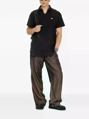 DIESEL® Jersey Polo Shirt With Check Flannel Trims - Black