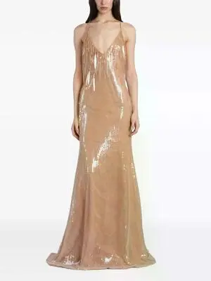 David Koma Sequin Embellished Fringed Maxi Dress