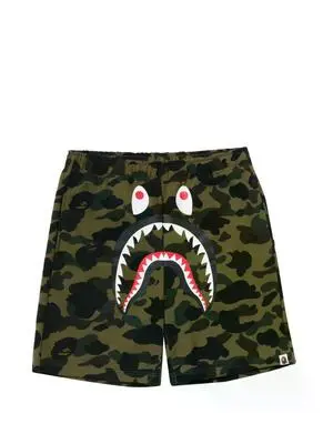 A BATHING APE Shark Camouflage Print Shorts - Green