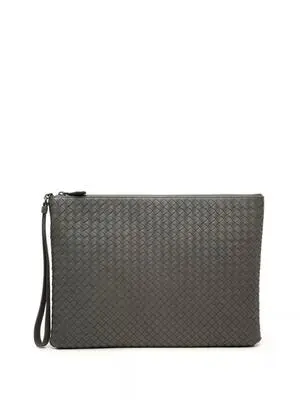 Bottega Veneta Nappa Intrecciato Wristlet Clutch Bag - Grey