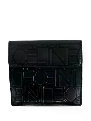 Celine 2000 Embossed Leather Logo Trifold Wallet Small Wallets - Black