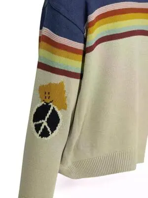 Kapital Striped Cotton Sweater With Peace Sign Intarsia