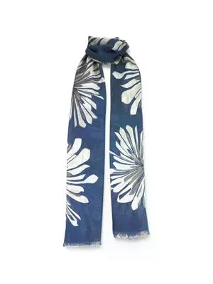 Brunello Cucinelli Floral-print Frayed Scarf - Blue