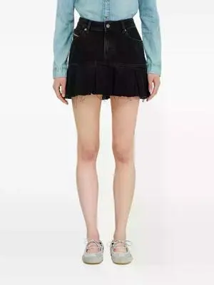 DIESEL® Denim Mini Skirt With Frayed Pleated Hem - Black