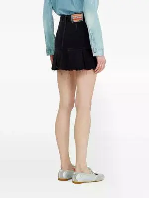DIESEL® Denim Mini Skirt With Frayed Pleated Hem - Black