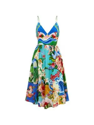 Farm Rio Garden Of Life Graphic-print Midi Dress - Blue