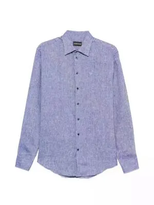 Emporio Armani Logo-embroidered Buttoned Shirt - Blue