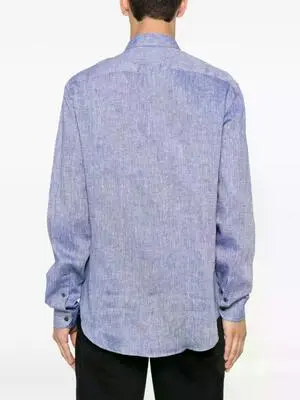Emporio Armani Logo-embroidered Buttoned Shirt - Blue
