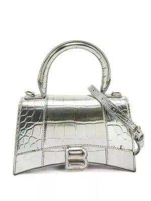 Balenciaga Xs Hourglass Croc-embossed Tote Bag - Silver