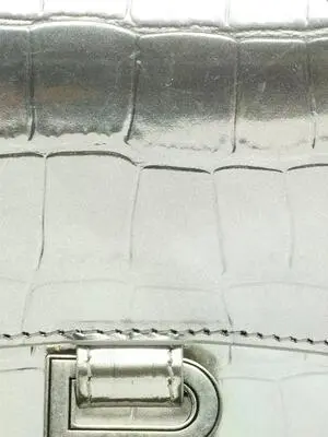 Balenciaga Xs Hourglass Croc-embossed Tote Bag - Silver
