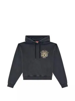 DIESEL® Hoodie With Graphic Print And Rhinestone Embellishments - Grey