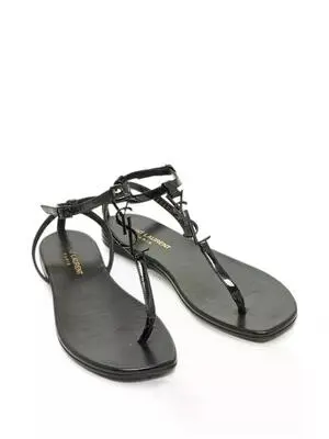 Saint Laurent Cassandra Leather Flat Sandals
