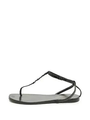 Saint Laurent Cassandra Leather Flat Sandals - Black